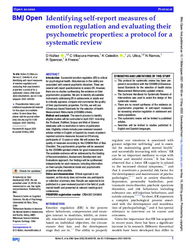 (PDF) Identifying self-report measures of emotion regulation and evaluating their psychometric ...