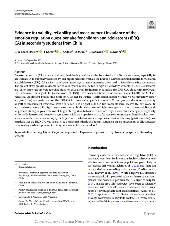 (PDF) Evidence for validity, reliability and measurement invariance of the emotion regulation ...