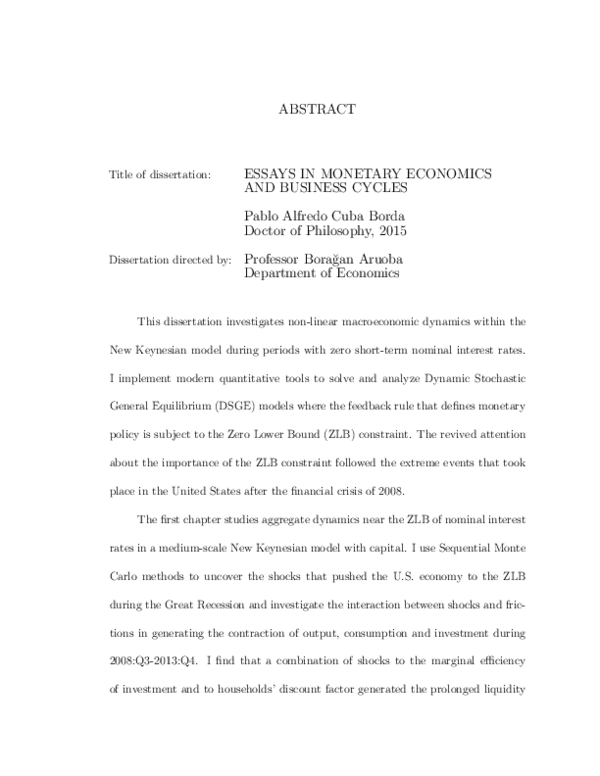 (PDF) ABSTRACT Title of dissertation: ESSAYS IN MONETARY ECONOMICS AND BUSINESS CYCLES