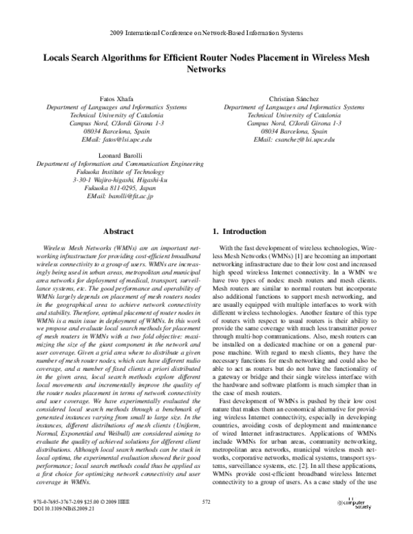 Pdf Locals Search Algorithms For Efficient Router Nodes Placement In Wireless Mesh Networks