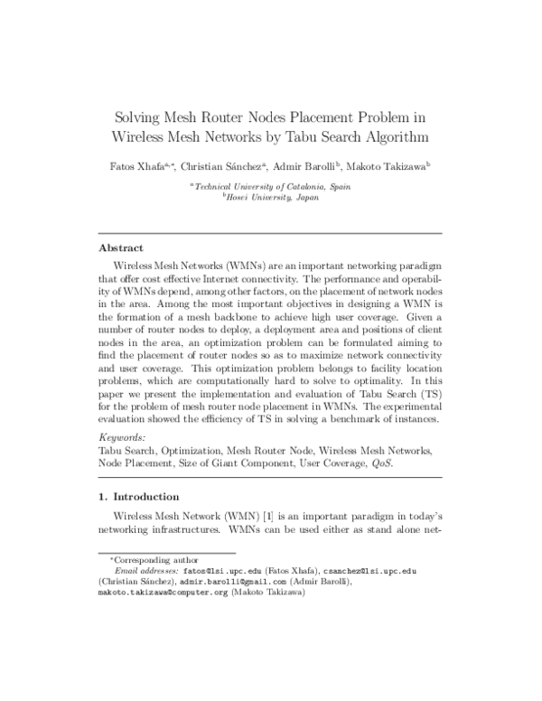 Pdf Solving Mesh Router Nodes Placement Problem In Wireless Mesh