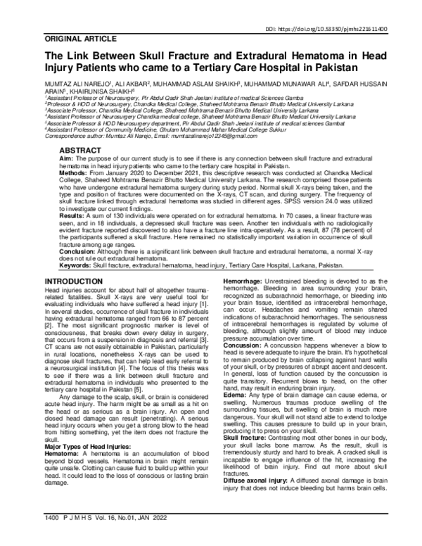 (PDF) The Link Between Skull Fracture and Extradural Hematoma in Head ...