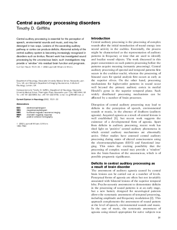 (PDF) Central auditory processing disorders