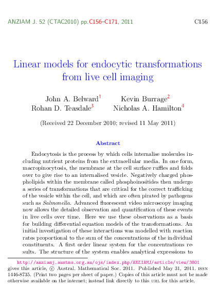 (PDF) Linear models for endocytic transformations from live cell imaging