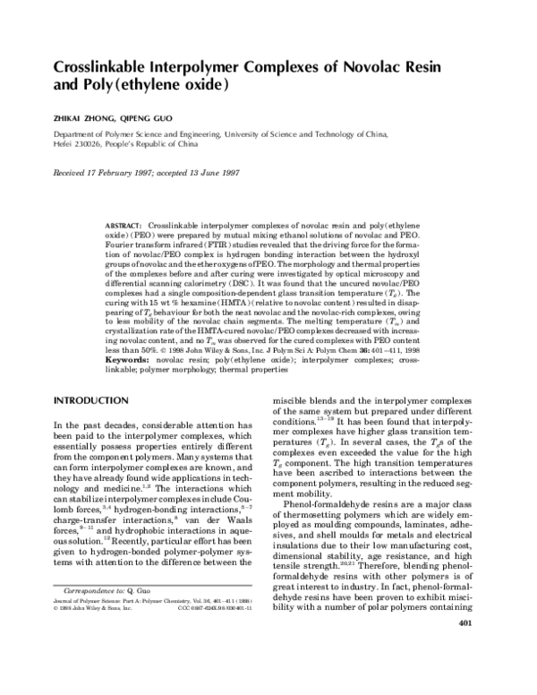 (PDF) Crosslinkable interpolymer complexes of novolac resin and poly ...