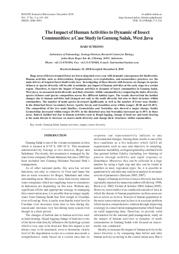 (PDF) The Impact of Human Activities to Dynamic of Insect Communities ...