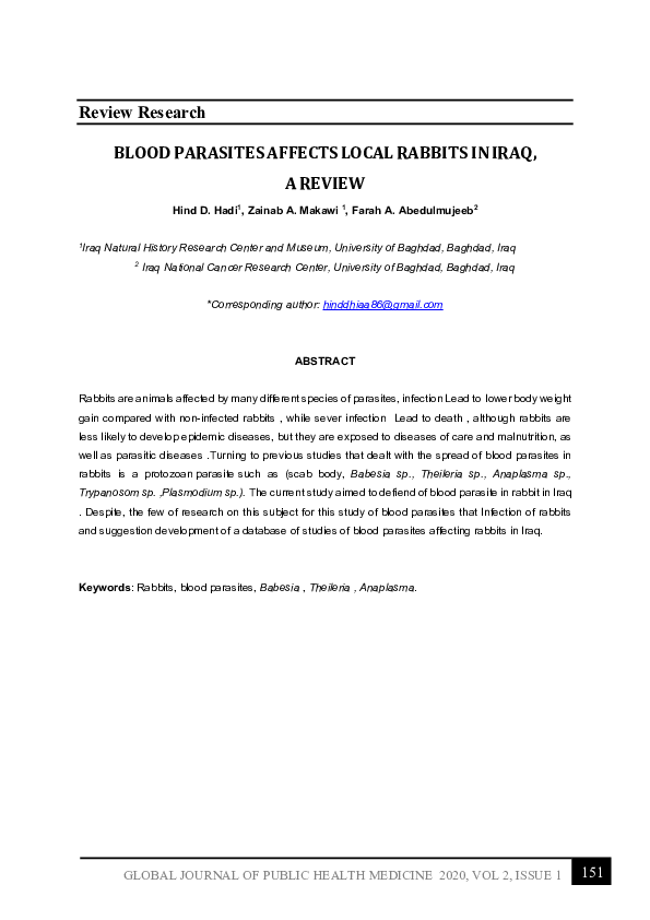 (PDF) Blood Parasites Affects Local Rabbits in Iraq, a Review