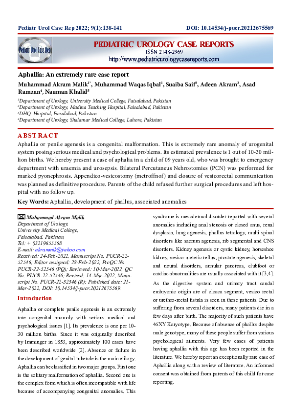 (PDF) Aphallia: An extremely rare case report