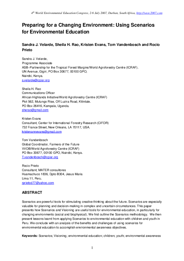 (PDF) 1 Preparing for a Changing Environment: Using Scenarios for ...