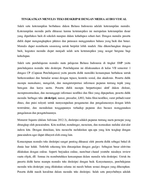 (DOC) TINGKATKAN MENULIS TEKS DESKRIPSI DENGAN MEDIA AUDIO VISUAL
