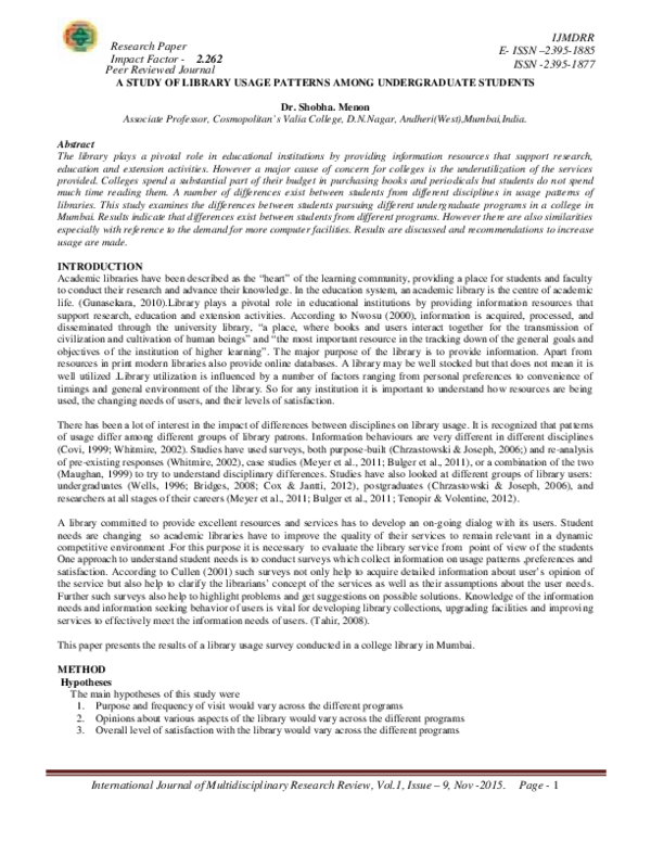 (PDF) A Study of Library Usage Patterns Among Undergraduate Students