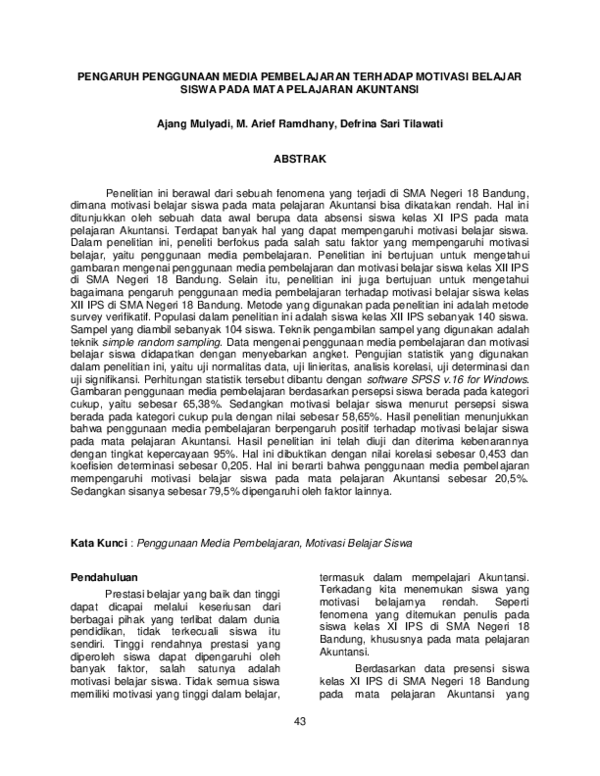 (PDF) Pengaruh Penggunaan Media Pembelajaran Terhadap Motivasi Belajar Siswa Pada Mata Pelajaran ...