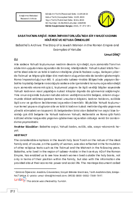 (PDF) Babatha’nın Arşivi: Roma İmparatorluğu’nda Bir Yahudi Kadının ...
