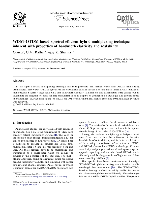 (PDF) WDM–OTDM based spectral efficient hybrid multiplexing technique inherent with properties ...