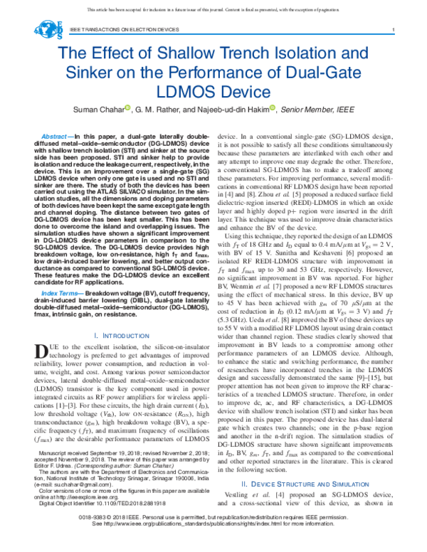 (PDF) The Effect of Shallow Trench Isolation and Sinker on the Performance of Dual-Gate LDMOS Device