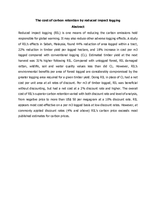 (PDF) The cost of carbon retention by reduced impact logging