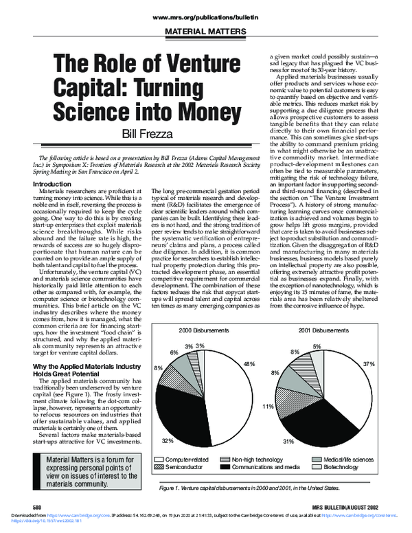 (PDF) The Role of Venture Capital: Turning Science into Money