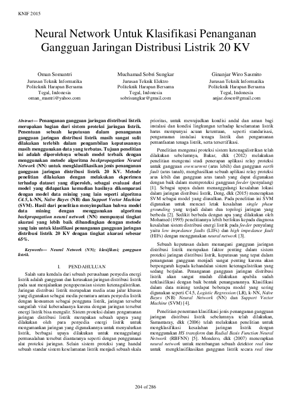 (PDF) Neural Network Untuk Klasifikasi Penanganan Gangguan Jaringan ...