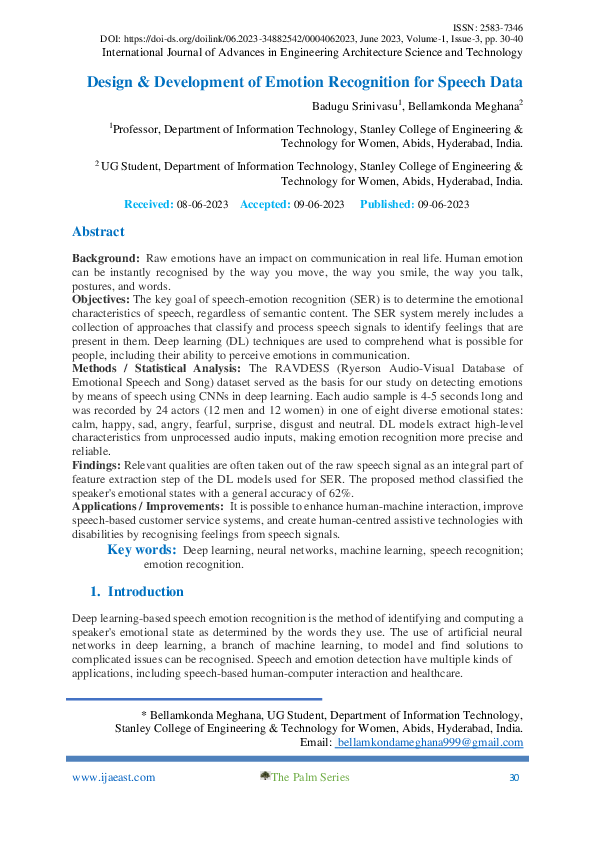 (PDF) Design & Development of Emotion Recognition for Speech Data