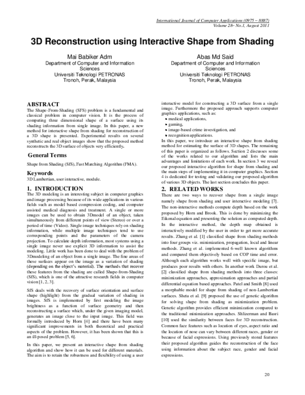 Pdf Improving Shape From Shading With Interactive Tabu Search