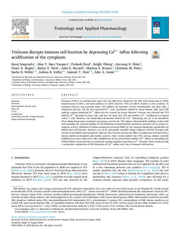 (PDF) Triclosan disrupts immune cell function by depressing Ca2+ influx ...