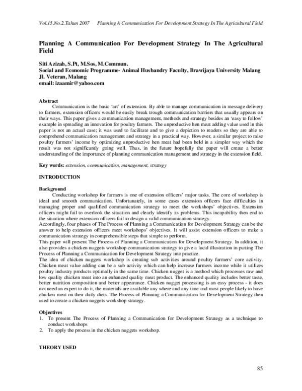 (PDF) Planning A Communication For Development Strategy In The ...