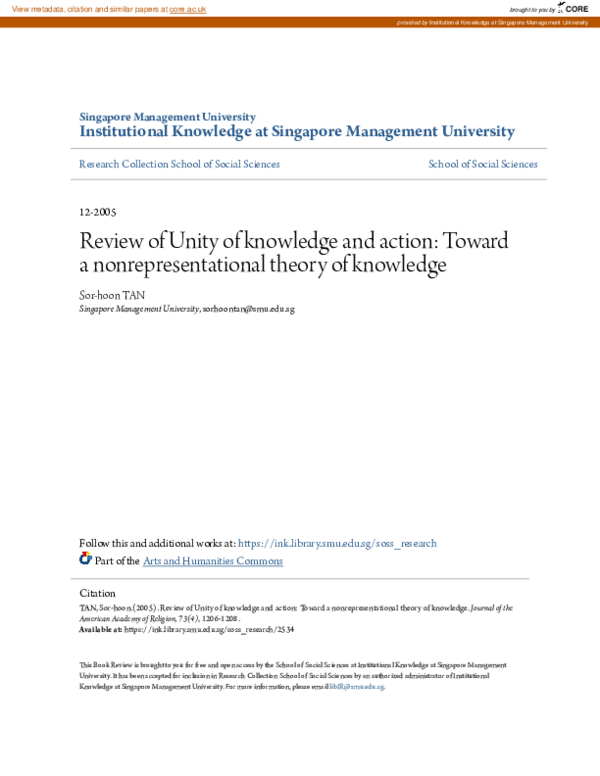 (PDF) Review of Unity of knowledge and action: Toward a ...