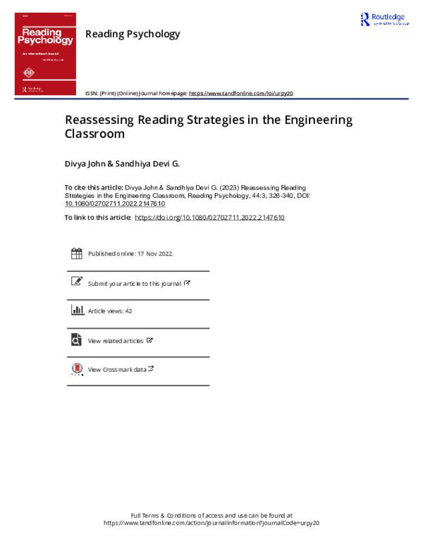 (PDF) Reassessing Reading Strategies in the Engineering Classroom