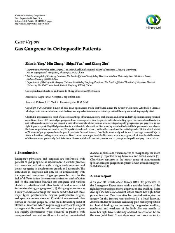 (PDF) Gas gangrene in orthopaedic patients