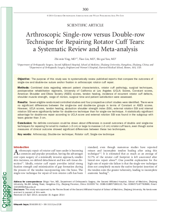 (PDF) Arthroscopic single-row versus double-row technique for repairing ...