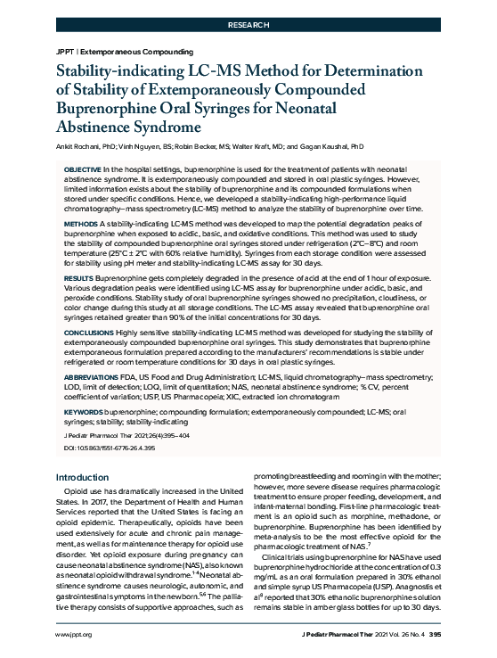 (PDF) Stability-indicating LC-MS Method for Determination of Stability of Extemporaneously ...
