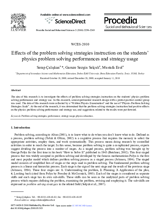 (PDF) Effects of the problem solving strategies instruction on the students’ physics problem ...