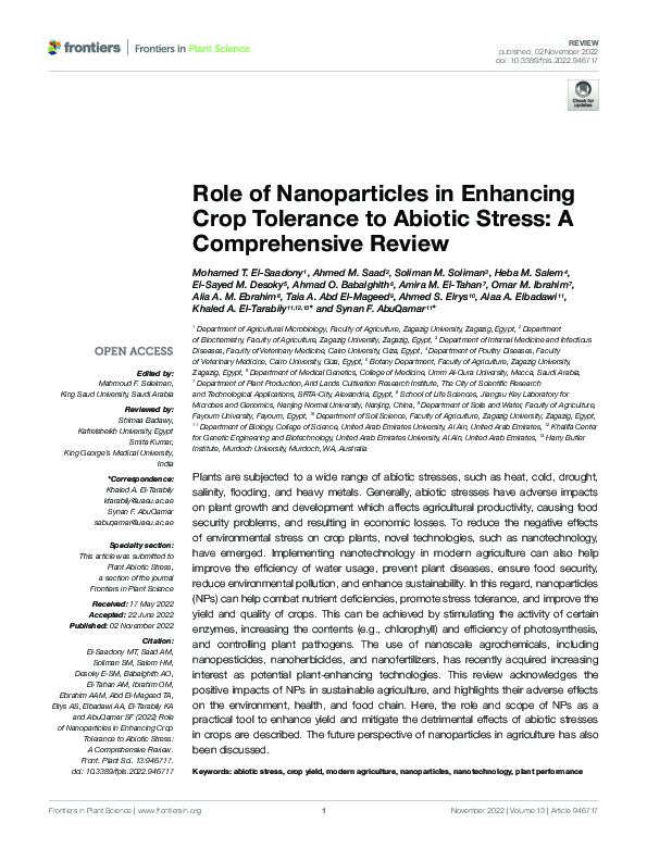 (PDF) Role of Nanoparticles in Enhancing Crop Tolerance to Abiotic Stress: A Comprehensive Review