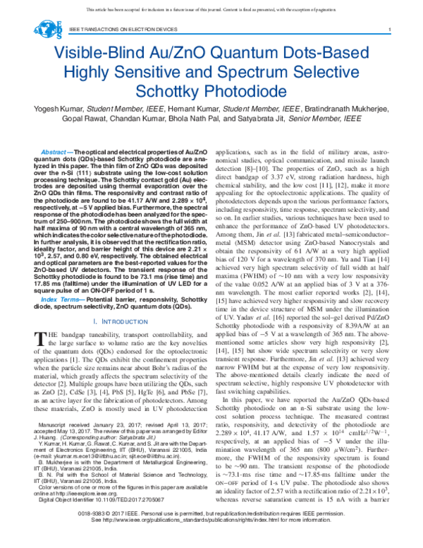 (PDF) Visible-Blind Au/ZnO Quantum Dots-Based Highly Sensitive and Spectrum Selective Schottky ...