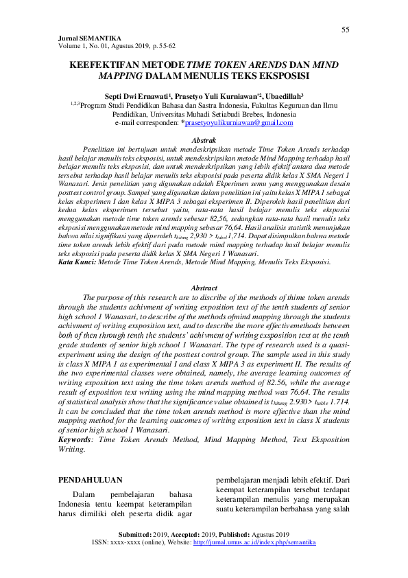 (PDF) Keefektifan Metode Time Token Arends Dan Mind Mapping Dalam Menulis Teks Eksposisi