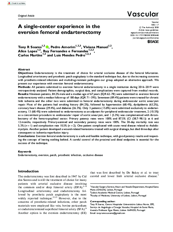 (PDF) A single-center experience in the eversion femoral endarterectomy