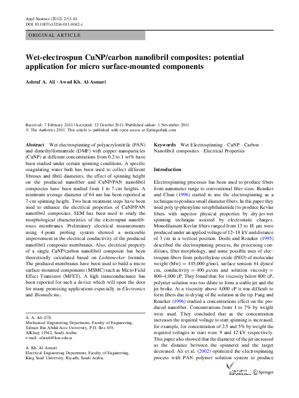 (PDF) Wet-electrospun CuNP/carbon nanofibril composites: potential ...