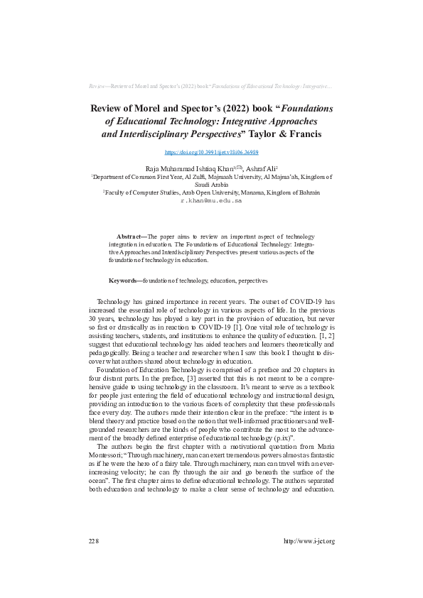 (PDF) Review of Morel and Spector’s (2022) book “Foundations of Educational Technology ...