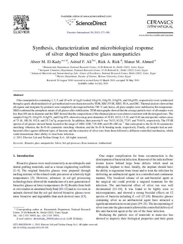 (PDF) Synthesis, characterization and microbiological response of silver doped bioactive glass ...
