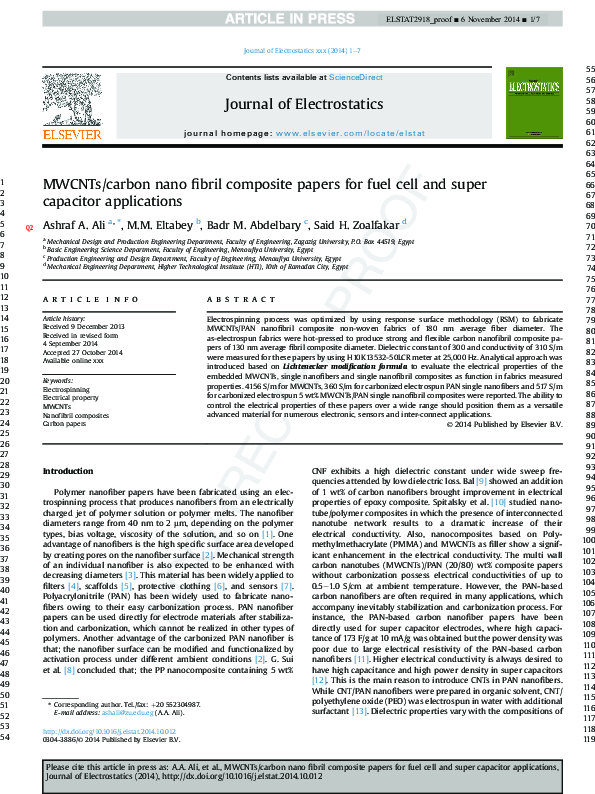 (PDF) MWCNTs/carbon nano fibril composite papers for fuel cell and ...