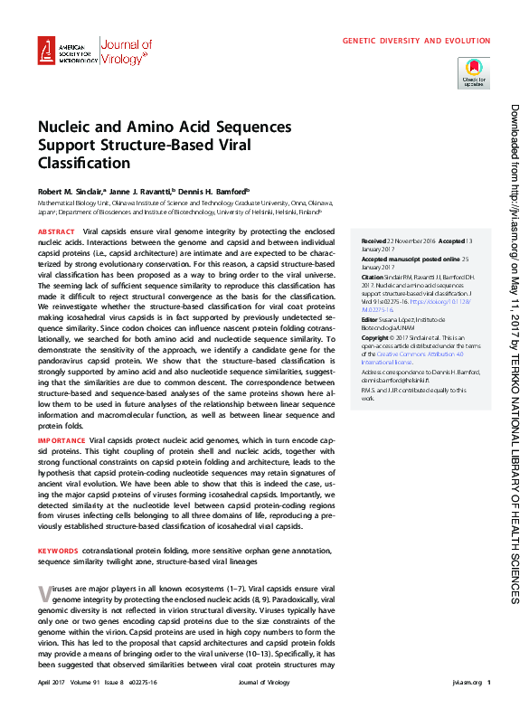 (PDF) Nucleic and Amino Acid Sequences Support Structure-Based Viral Classification