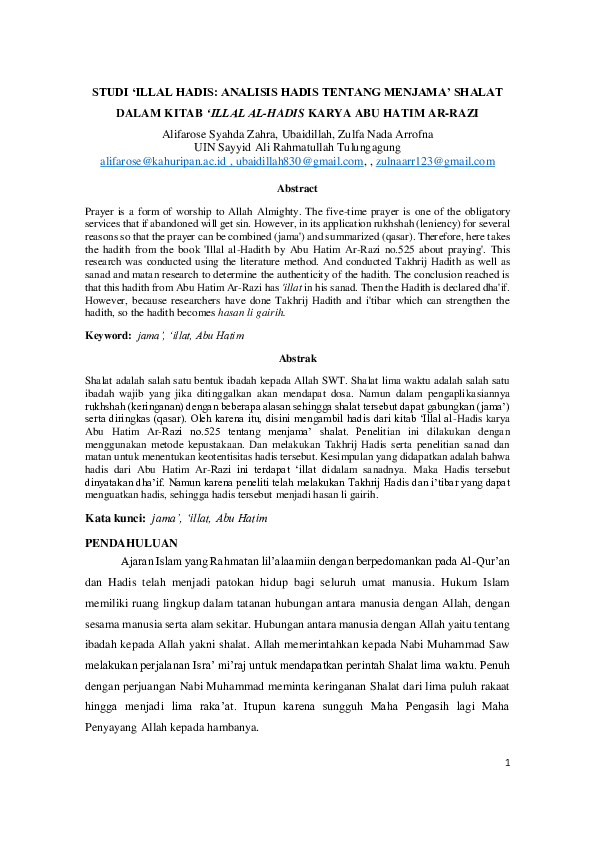 (PDF) Analisis hadis menjama' shalat