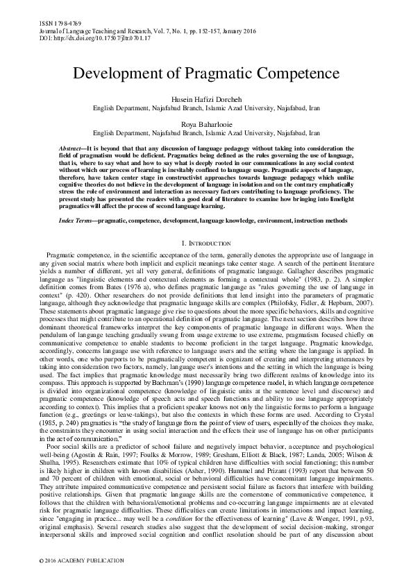 (PDF) Development of Pragmatic Competence