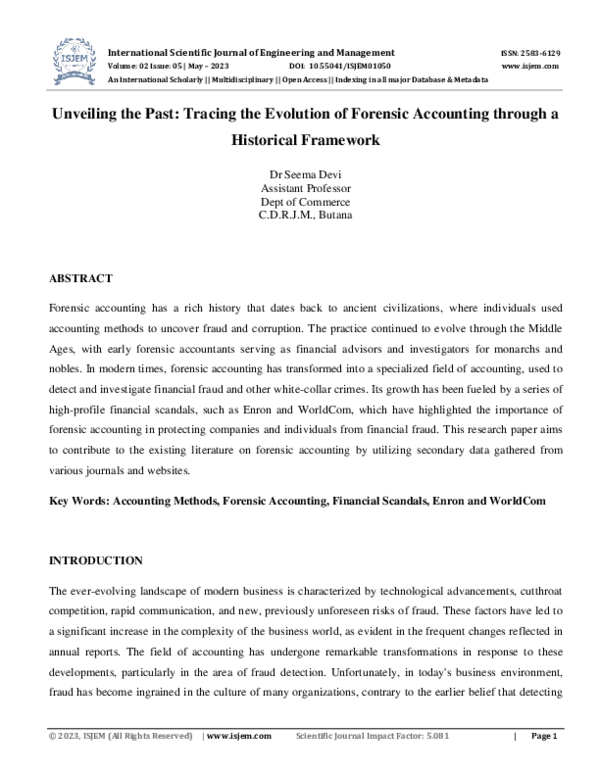 (PDF) Unveiling the Past: Tracing the Evolution of Forensic Accounting ...