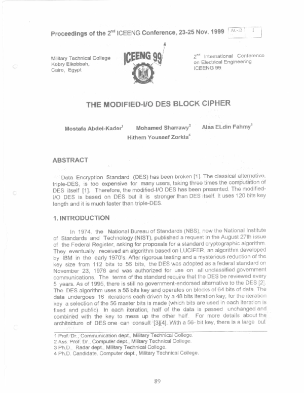 (PDF) The Modified-I/O Des Block Cipher