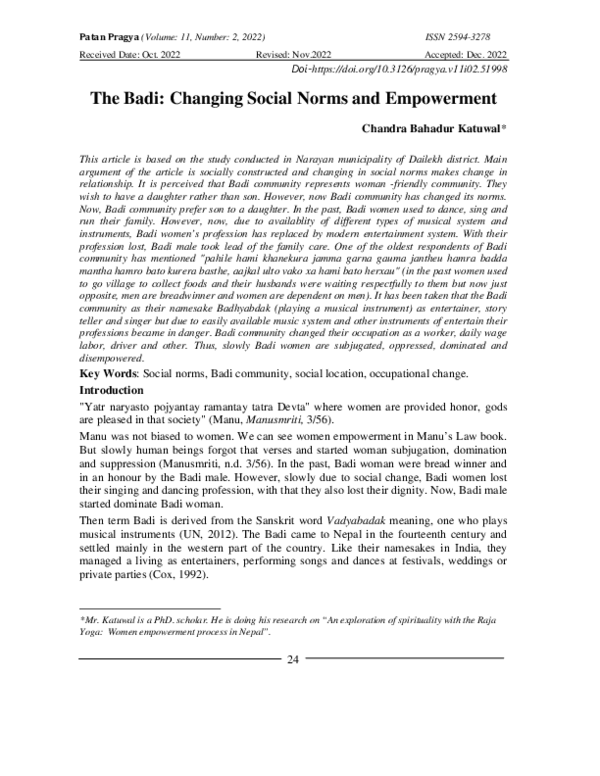 (PDF) The Badi: Changing Social Norms and Empowerment