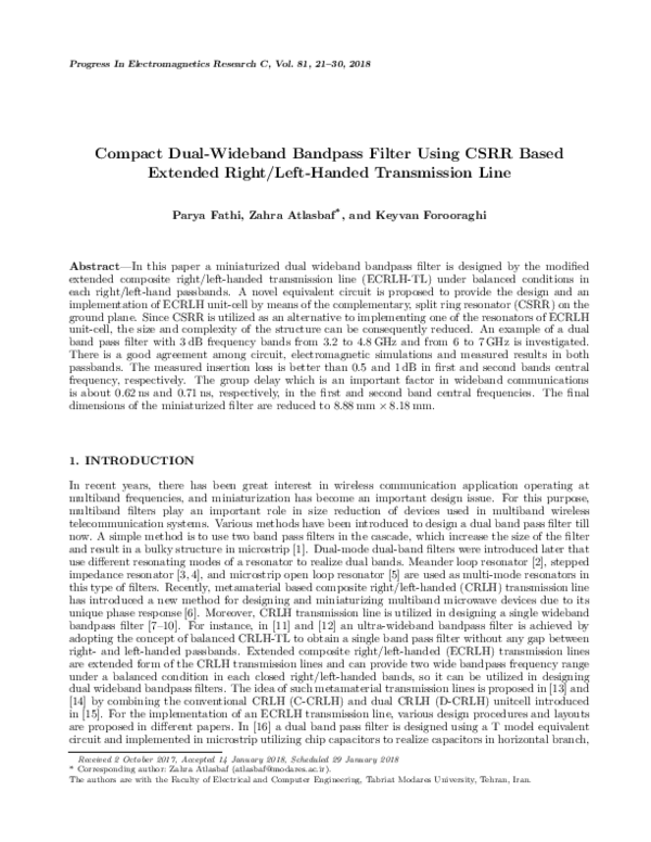 (PDF) Compact Dual-Wideband Bandpass Filter Using CSRR Based Extended Right/Left-Handed ...
