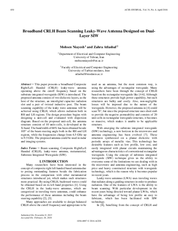 (PDF) Broadband CRLH Beam Scanning Leaky-Wave Antenna Designed on Dual-Layer SIW