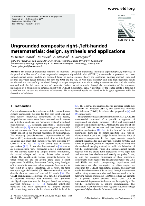 (PDF) Ungrounded composite right-/left-handed metamaterials: design ...