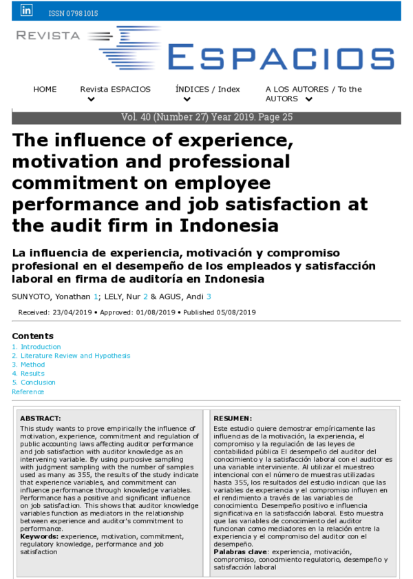 (PDF) The influence of experience, motivation and professional ...